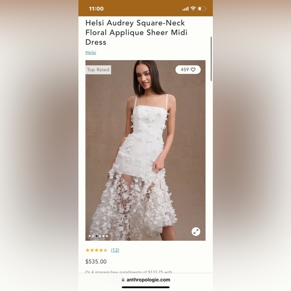 Anthropologie | Dresses | Helsi Audrey Squareneck Floral Applique Sheer Midi Dress | Poshmark